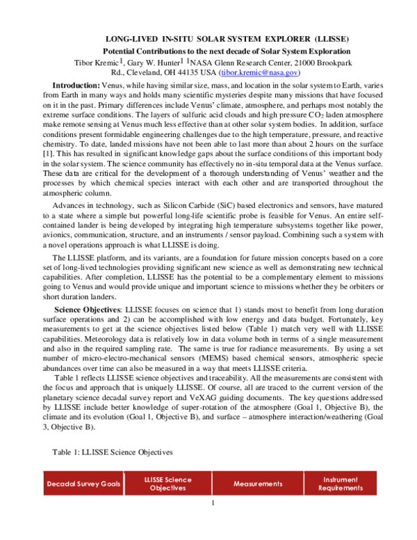 (PDF) Long-Lived In-Situ Solar System Explorer (LLISSE): Potential ...