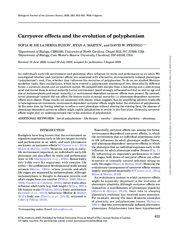 (PDF) Carryover effects and the evolution of polyphenism
