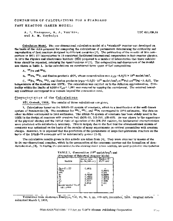 (PDF) Fast Reactor Calculations: A Comparative Study