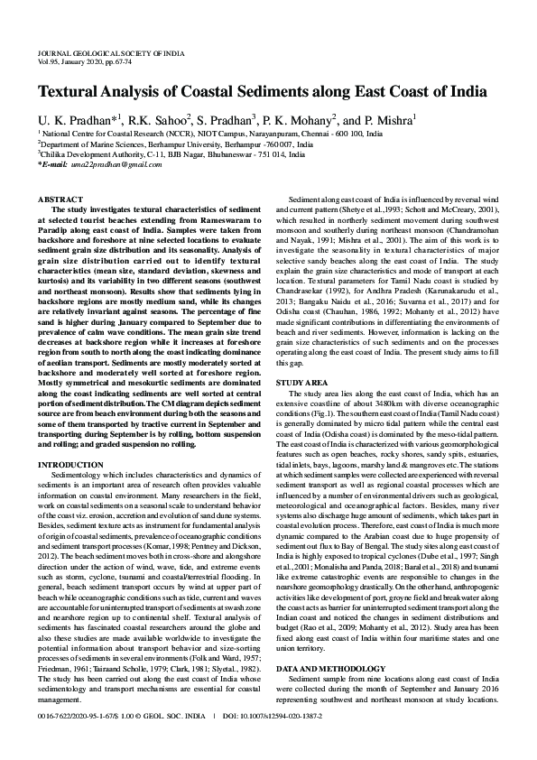 (PDF) Textural Analysis of Coastal Sediments along East Coast of India