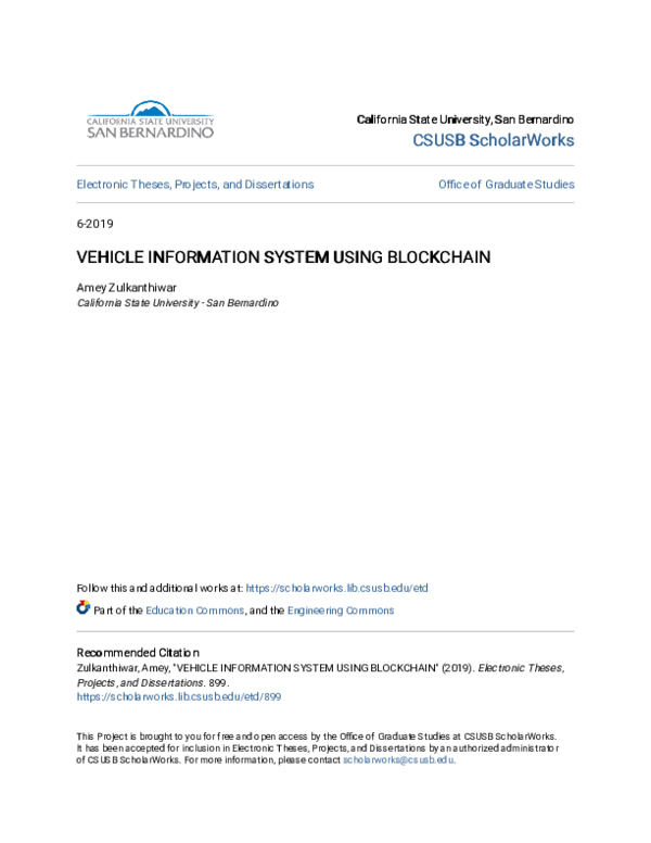 (PDF) Vehicle Information System Using Blockchain