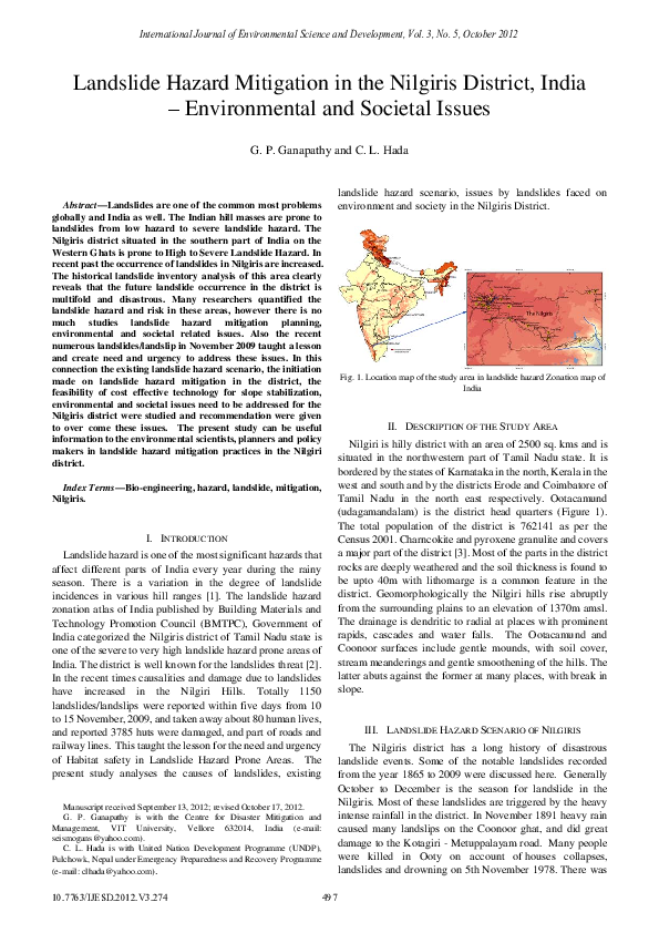 (PDF) Landslide Hazard Mitigation in the Nilgiris District, India ...