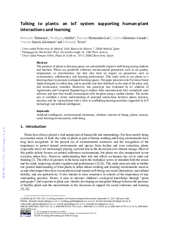 (PDF) Talking to plants: an IoT system supporting human-plant ...