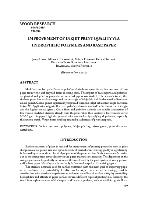 (PDF) Improvement of Inkjet Print Quality via Hydrophilic Polymers and ...