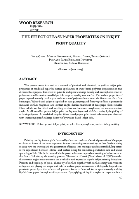 (PDF) The Effect of Base Paper Properties on Inkjet Print Quality