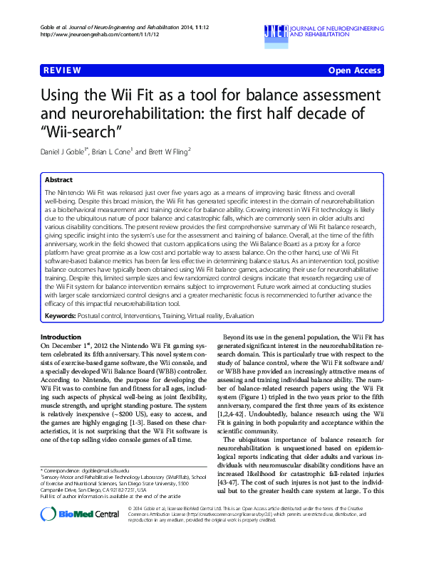 (PDF) Using the Wii Fit as a tool for balance assessment and ...