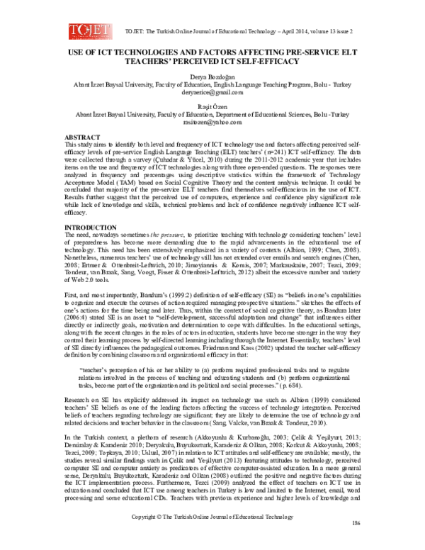 (PDF) Use of ICT Technologies and Factors Affecting Pre-Service ELT Teachers' Perceived ICT Self ...