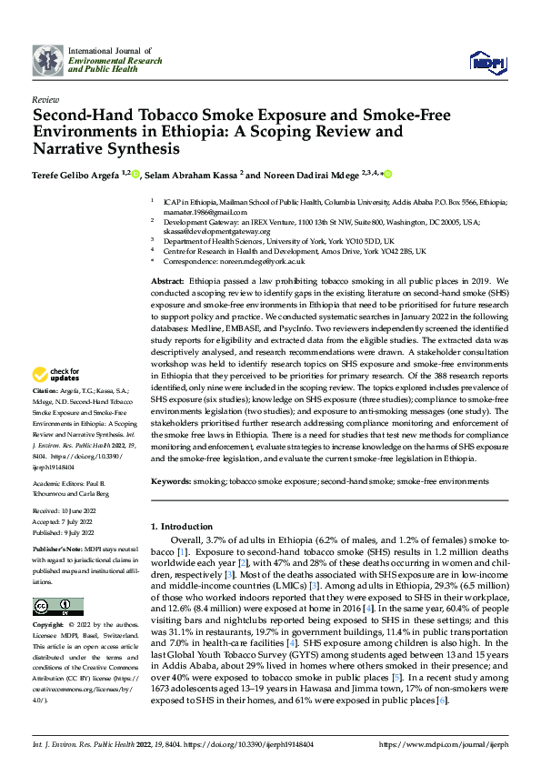 (PDF) Second-Hand Tobacco Smoke Exposure and Smoke-Free Environments in ...