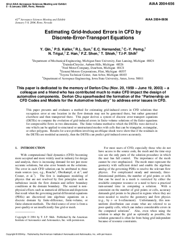 (PDF) Estimating Grid-Induced Errors in CFD by Discrete-Error-Transport Equations