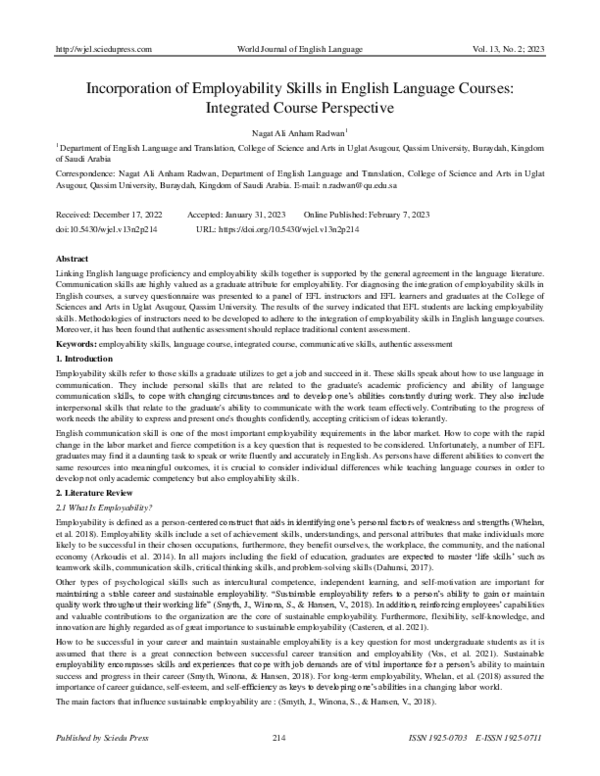 (PDF) Incorporation of Employability Skills in English Language Courses ...