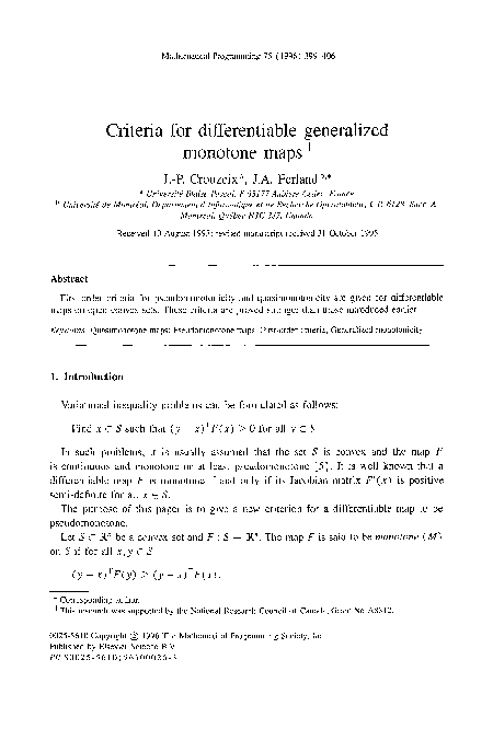 (PDF) Criteria for differentiable generalized monotone maps
