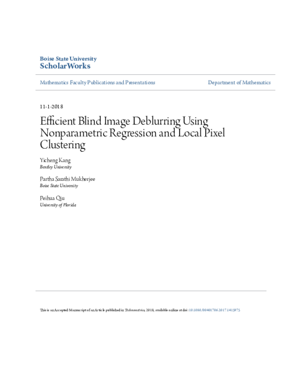 (PDF) Efficient Blind Image Deblurring Using Nonparametric Regression and Local Pixel Clustering ...