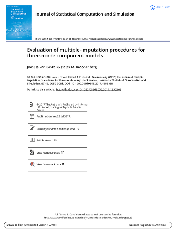 Pdf Evaluation Of Multiple Imputation Procedures For Three Mode Component Models Joost Van