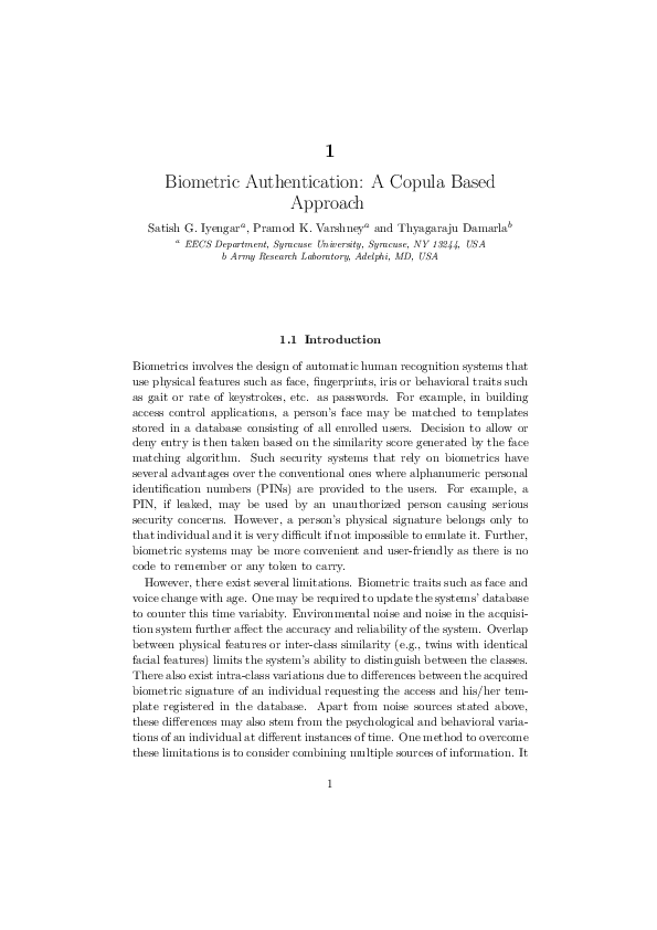 (PDF) Biometric Authentication: A Copula-Based Approach