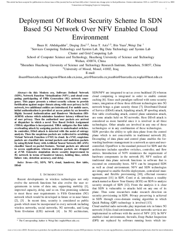 (PDF) Deployment of Robust Security Scheme in SDN Based 5G Network over NFV Enabled Cloud ...