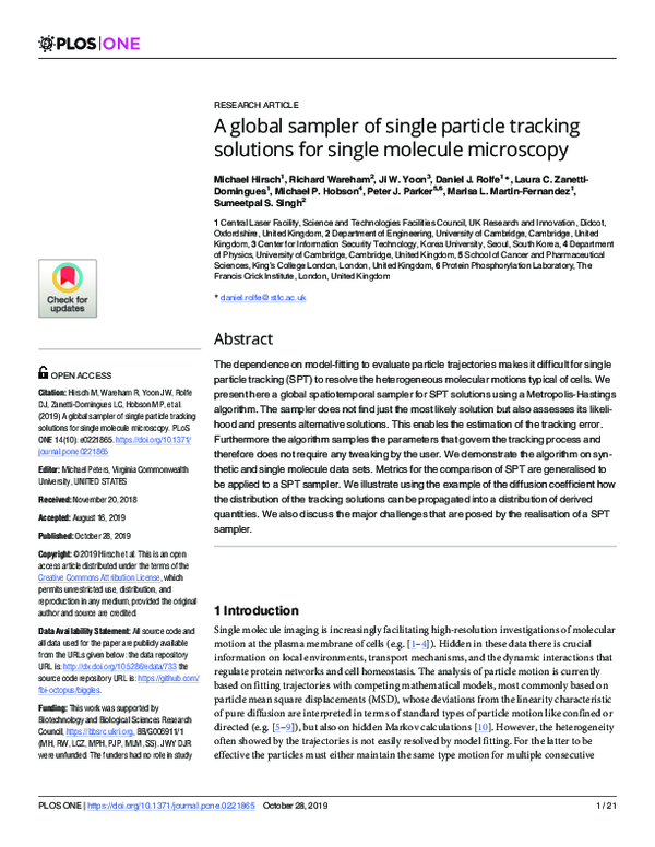 (PDF) A global sampler of single particle tracking solutions for single molecule microscopy