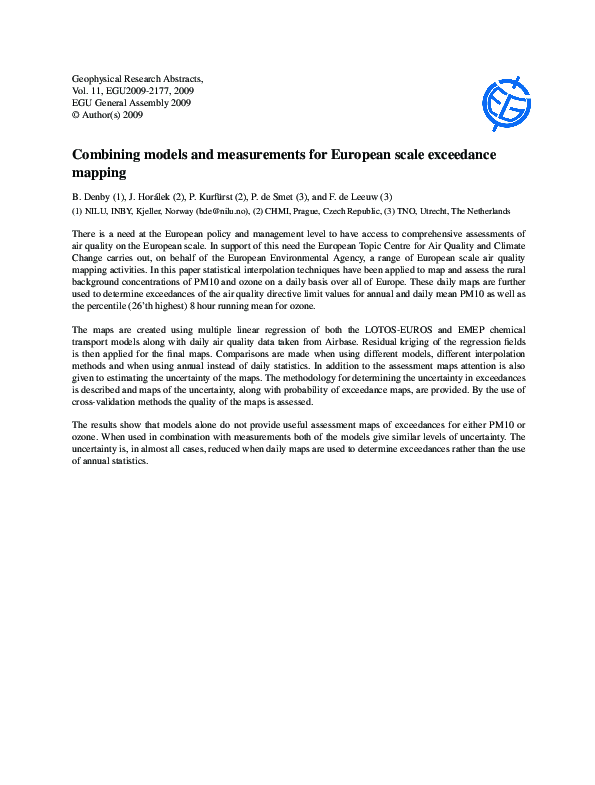 (PDF) Combining models and measurements for European scale exceedance ...