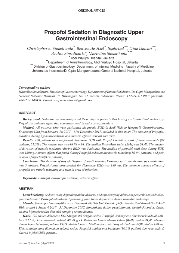 (PDF) Propofol Sedation in Upper GI Endoscopy