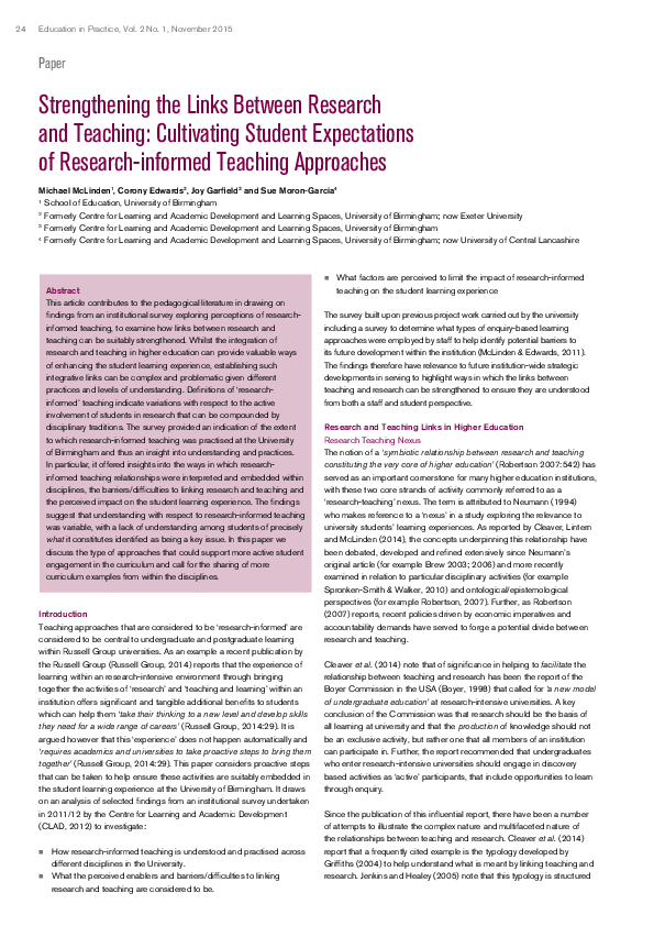 (PDF) Strengthening the Links Between Research and Teaching ...