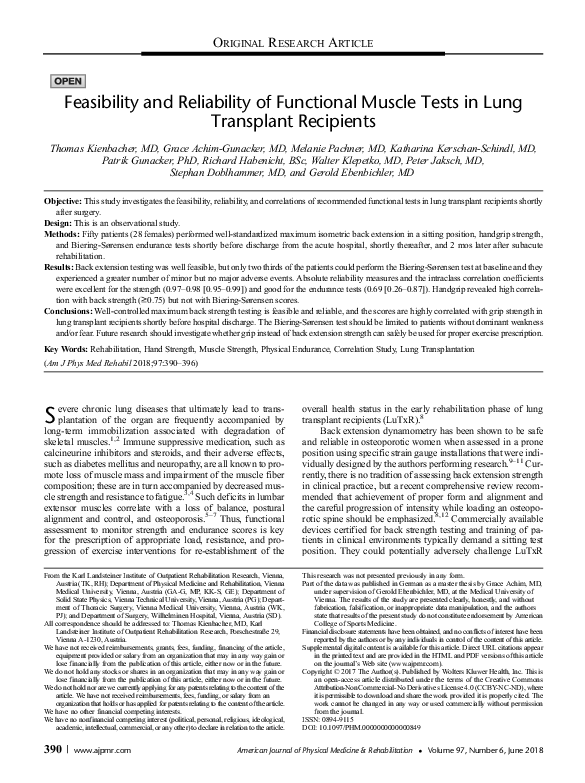 (PDF) Feasibility and Reliability of Functional Muscle Tests in Lung ...