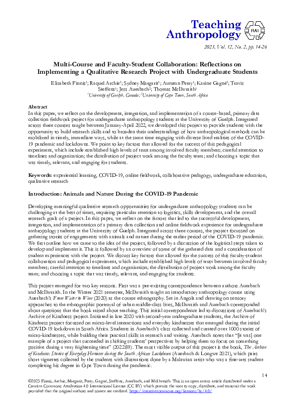 (PDF) Multi-Course and Faculty-Student Collaboration: Reflections on ...