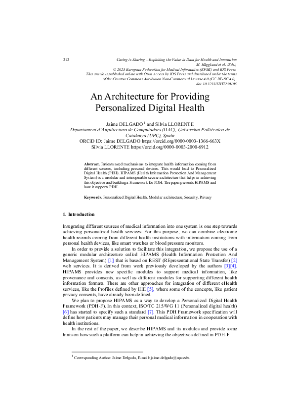 (PDF) An Architecture for Providing Personalized Digital Health
