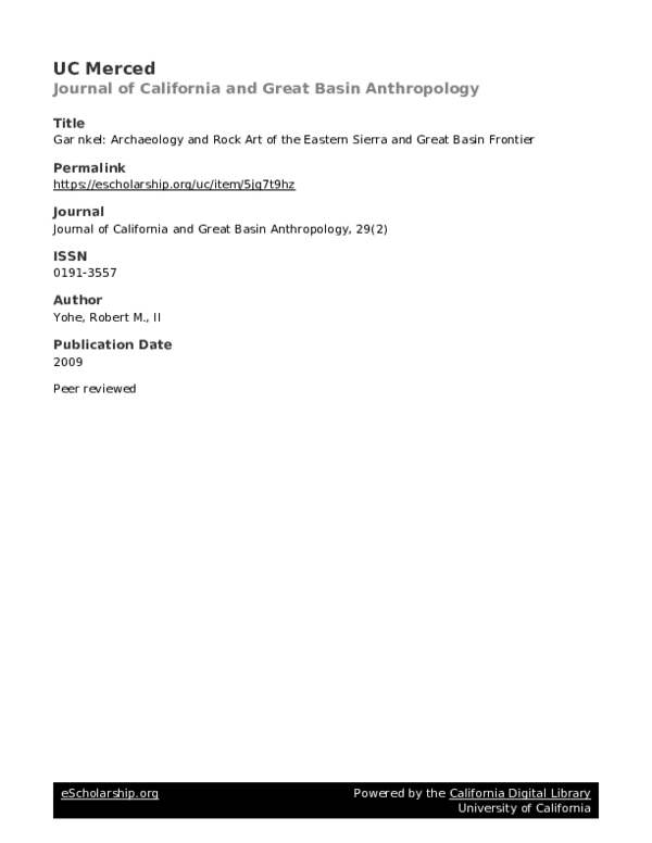 (PDF) Gar nkel: Archaeology and Rock Art of the Eastern Sierra and ...