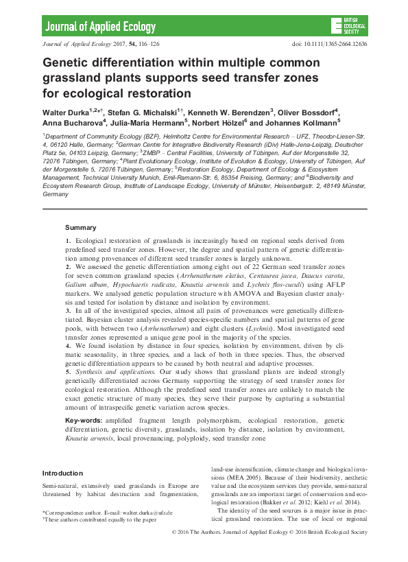 (PDF) Genetic differentiation within multiple common grassland plants ...