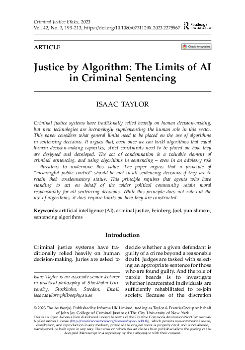 (PDF) Justice by Algorithm: The Limits of AI in Criminal Sentencing