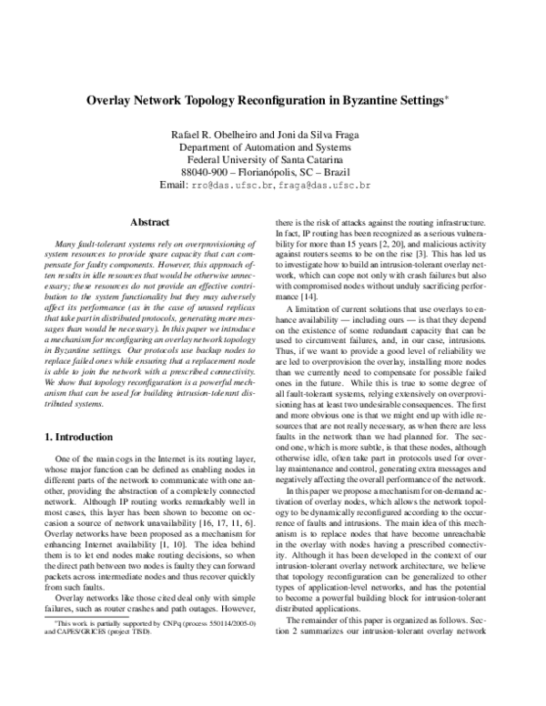 (PDF) Overlay Network Topology Reconfiguration in Byzantine Settings | Giuliana Veronese ...