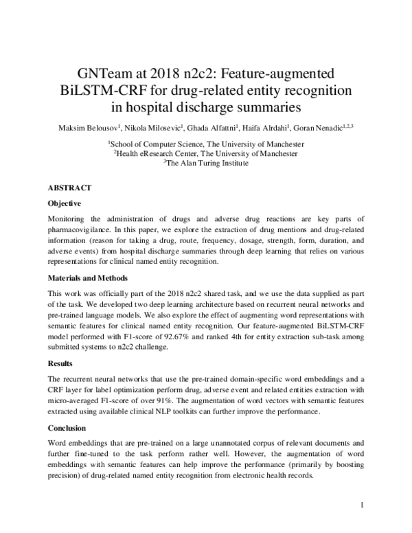 (PDF) GNTeam at 2018 n2c2: Feature-augmented BiLSTM-CRF for drug ...