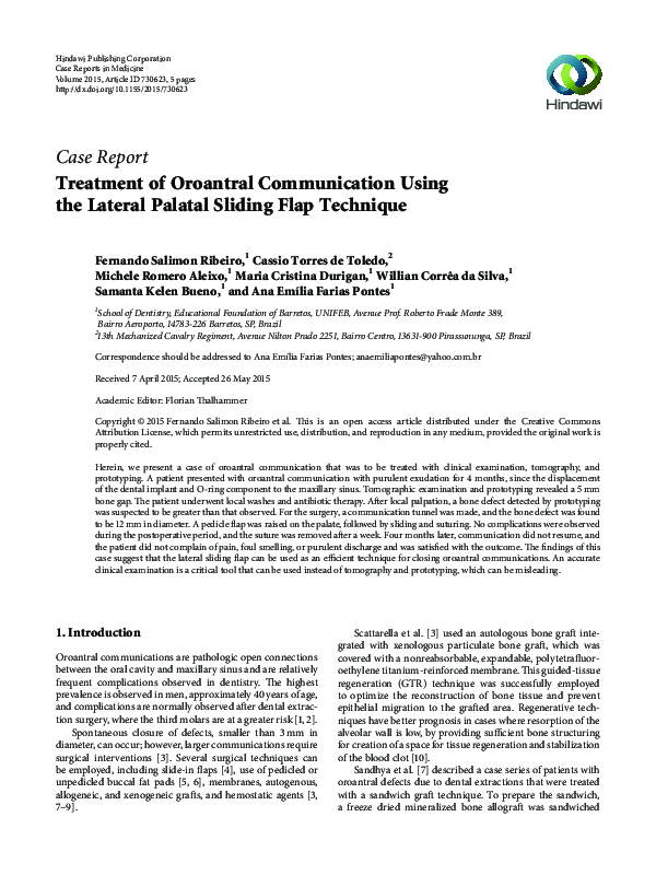 (PDF) Treatment of Oroantral Communication Using the Lateral Palatal ...