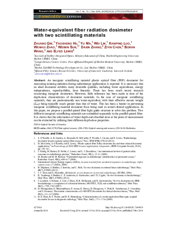(PDF) Water-equivalent fiber radiation dosimeter with two scintillating ...