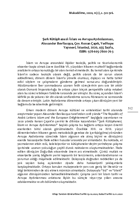 (PDF) Şark Kütüphanesi: İslam ve Avrupa Aydınlanması, Alexander ...