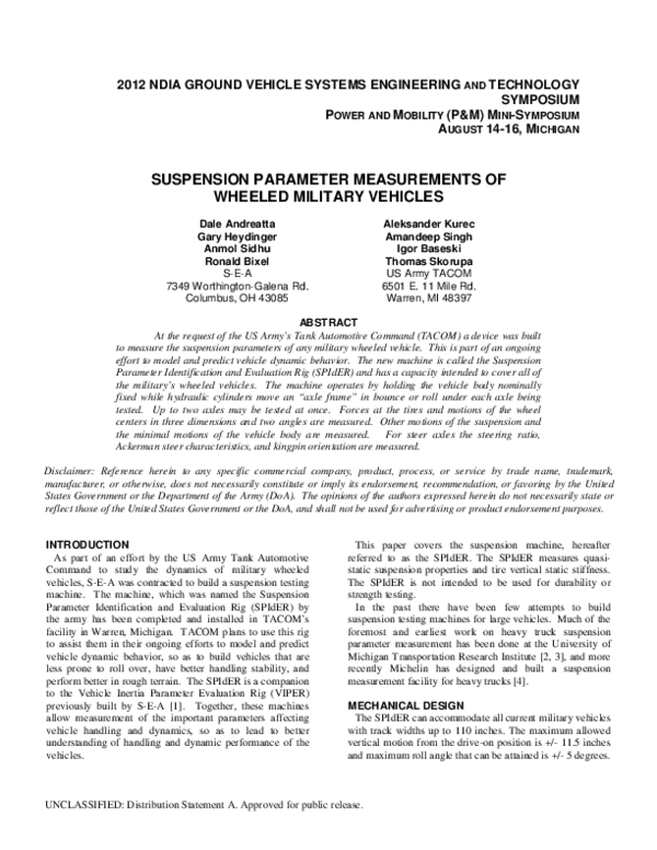 (PDF) Suspension Parameter Measurements of Wheeled Military Vehicles