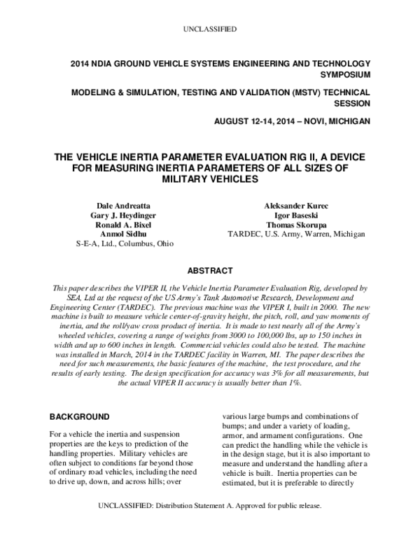 Pdf The Vehicle Inertia Parameter Evaluation Rig Ii A Device For Measuring Inertia Parameters