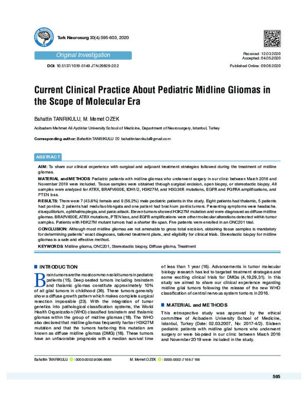 (PDF) Current clinical practice about pediatric midline gliomas in the ...