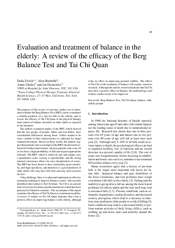 (PDF) Evaluation and treatment of balance in the elderly: A review of ...