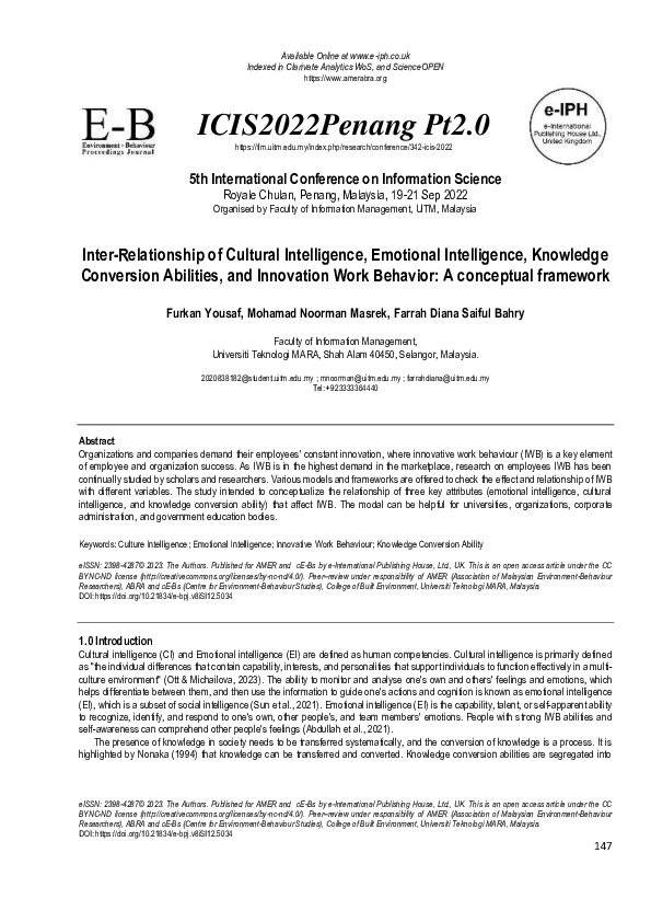 (PDF) Inter-Relationship of Cultural Intelligence, Emotional Intelligence, Knowledge Conversion ...