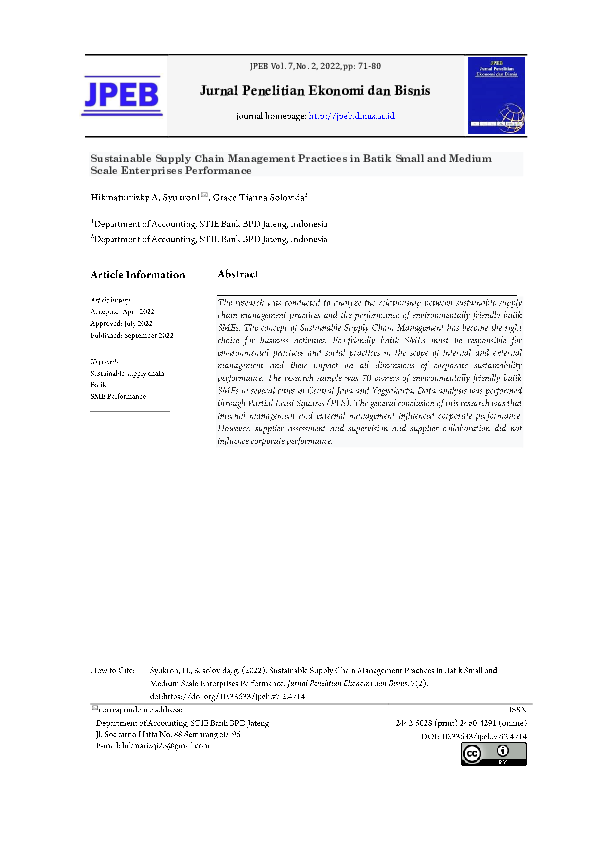 (PDF) Sustainable Supply Chain Management Practices in Batik Small and Medium Scale Enterprises ...
