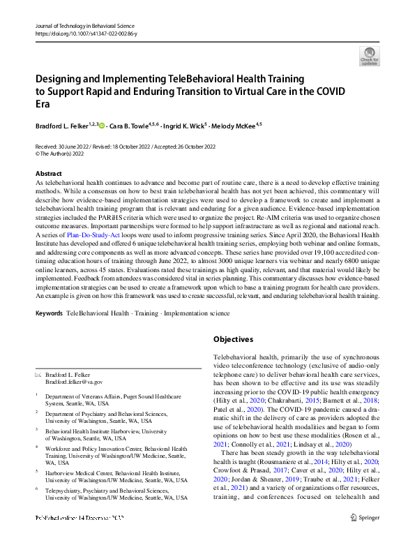 (PDF) Designing and Implementing TeleBehavioral Health Training to ...