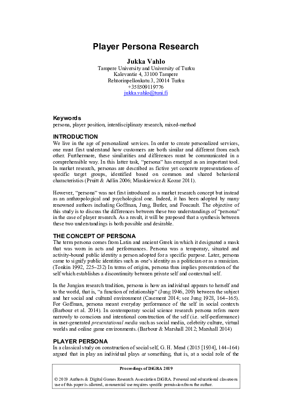 (PDF) Player Persona Research