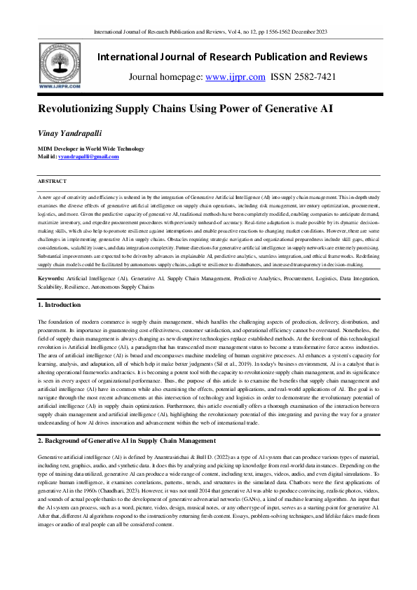 (PDF) Revolutionizing Supply Chains Using Power of Generative AI