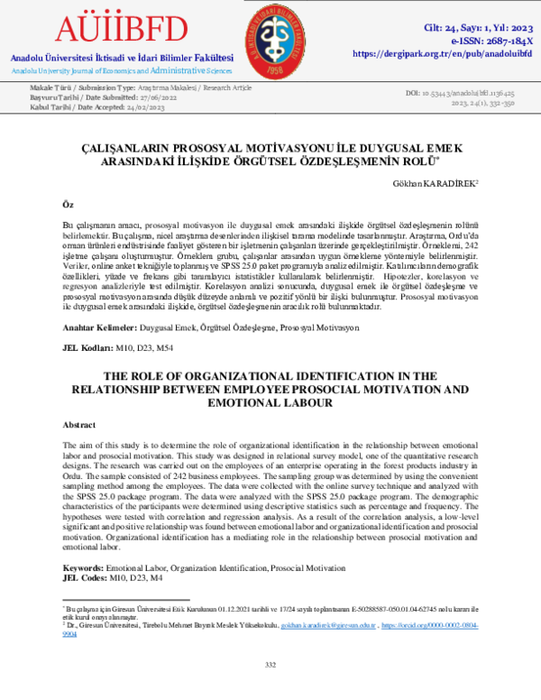 (PDF) The Role of Organizational Identification in the Relationship Between Employee Prosocial ...