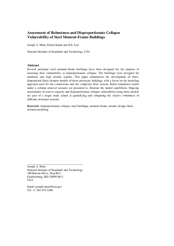 (PDF) Assessment of Robustness and Disproportionate Collapse ...