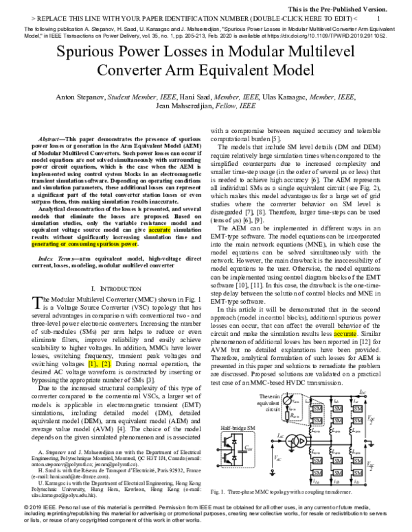 (PDF) Spurious Power Losses in Modular Multilevel Converter Arm ...