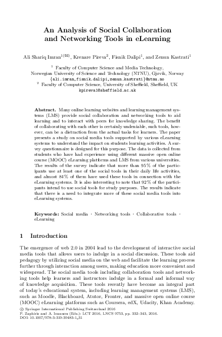(PDF) An Analysis of Social Collaboration and Networking Tools in ...