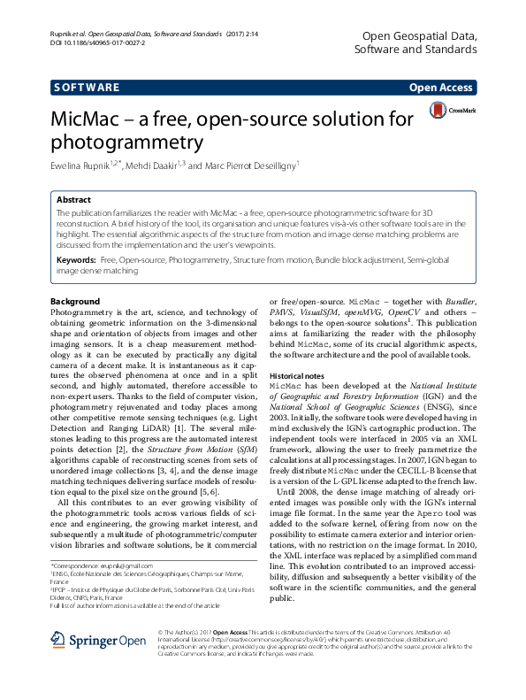 (PDF) MicMac – a free, open-source solution for photogrammetry
