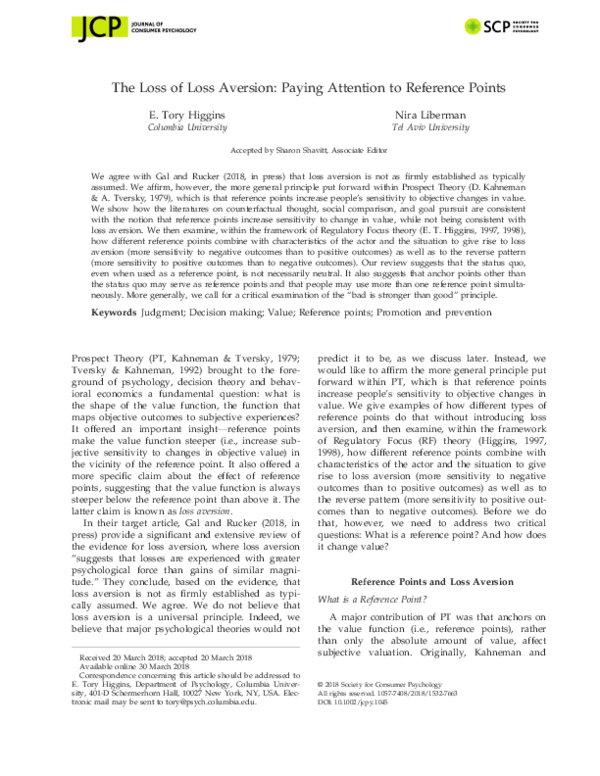 (PDF) The Loss of Loss Aversion: Paying Attention to Reference Points