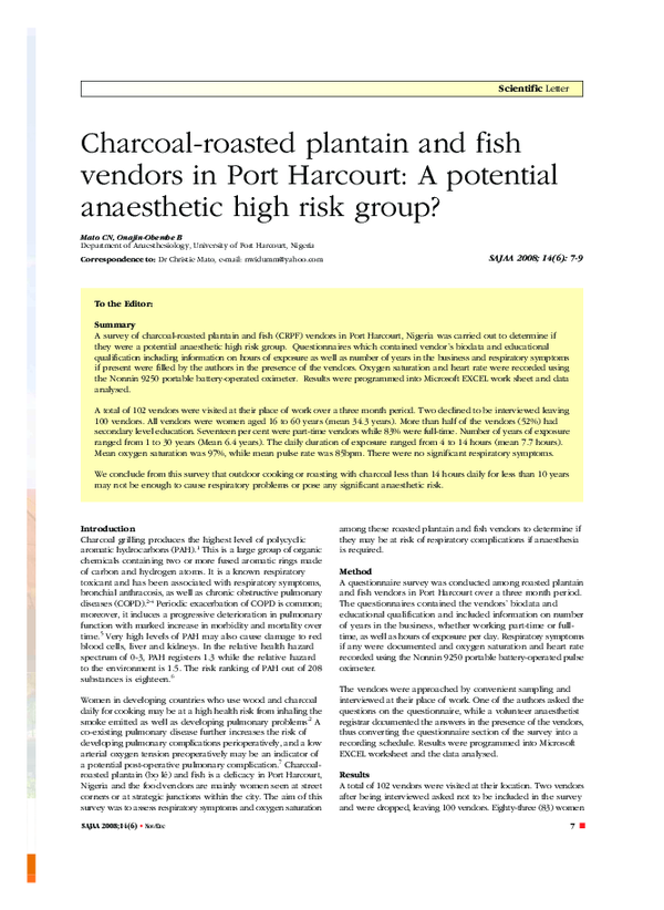 (PDF) Charcoal-roasted plantain and fish vendors in Port Harcourt: A ...